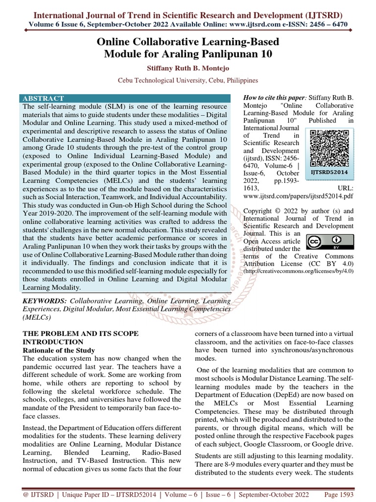 Online Collaborative Learning Based Module For Araling Panlipunan 10 | PDF | Learning ...