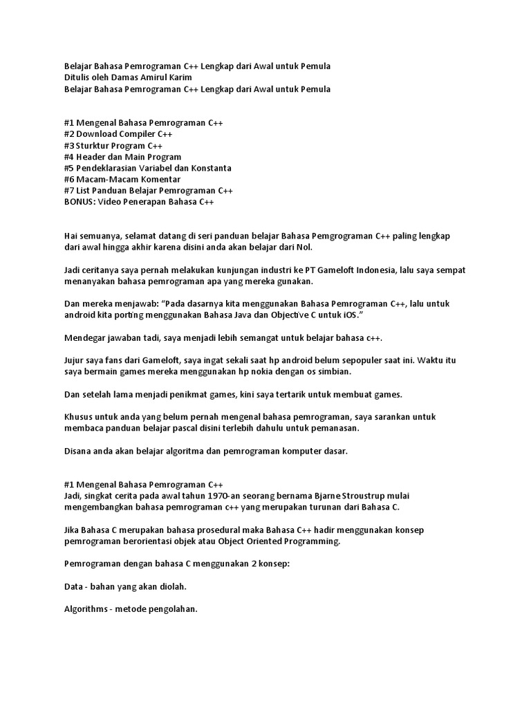 Belajar Bahasa Pemrograman C Pdf