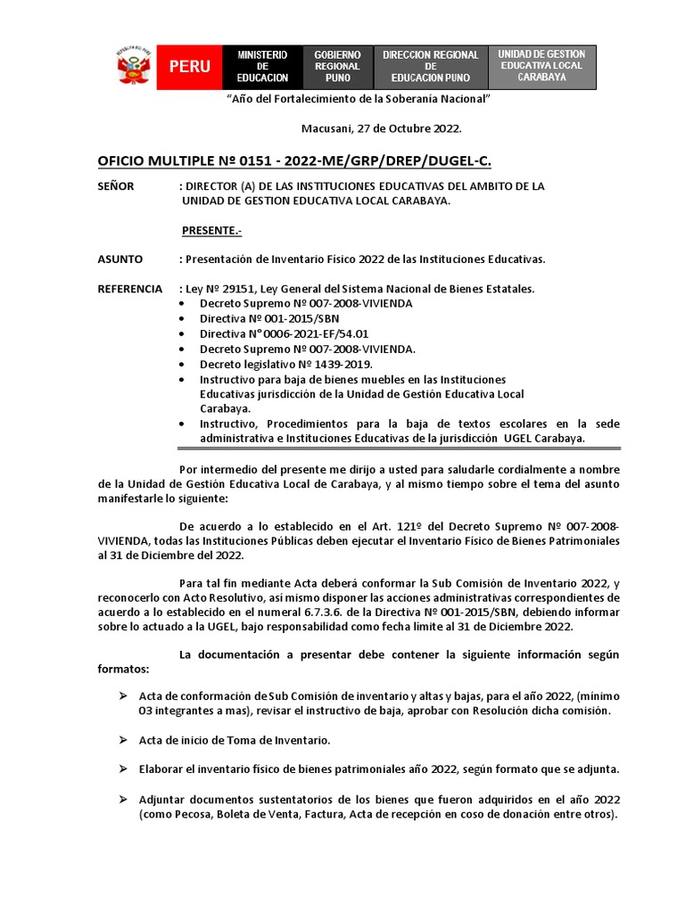 Oficio Multiple 2022 PATRIMONIO | PDF