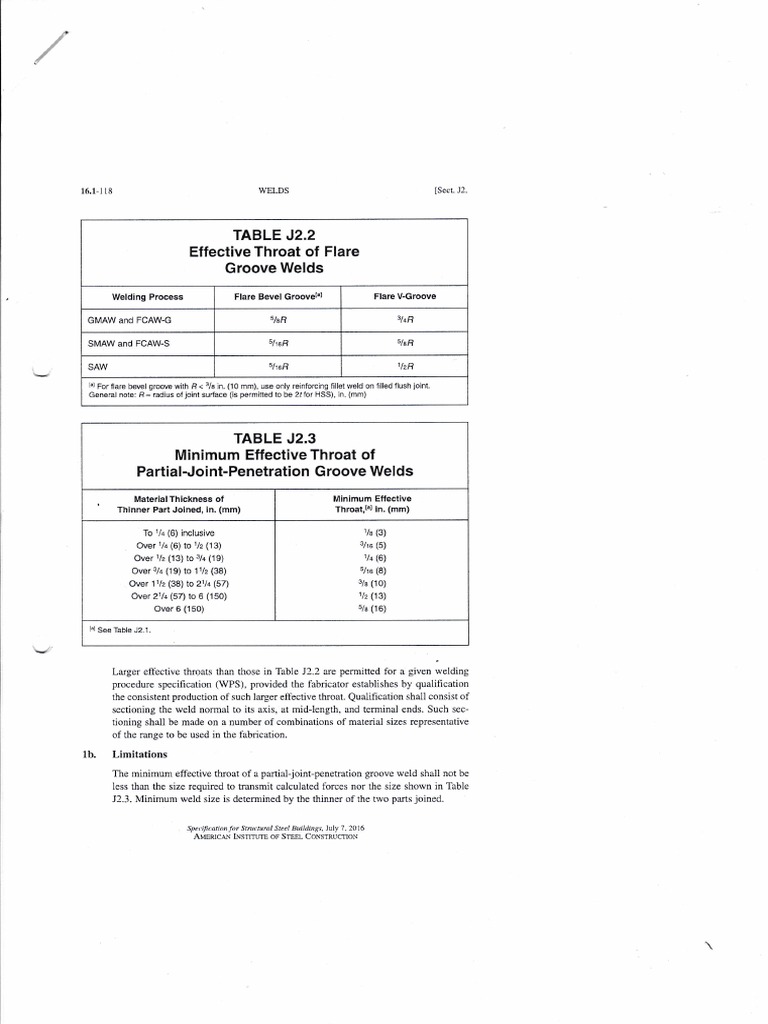Effective Throat Welds: Table J2.2 Flare Groove | PDF | Welding ...