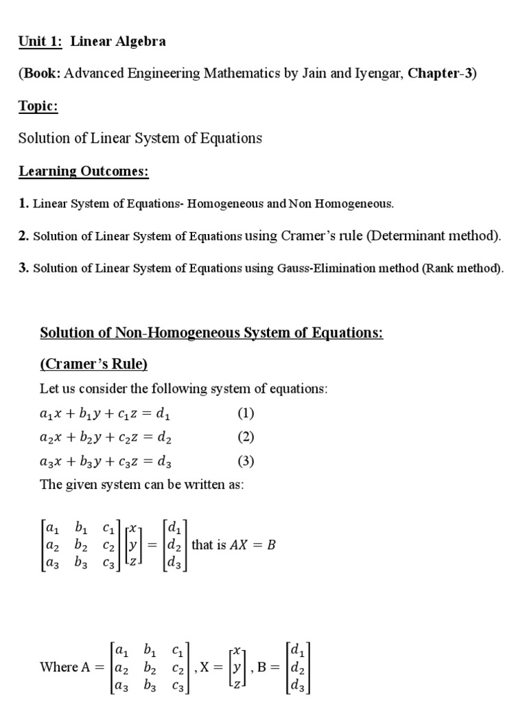 Solution of Linear System of Equations | Download Free PDF | System Of ...