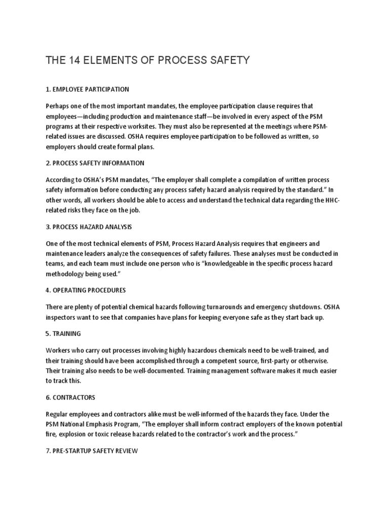 THE 14 ELEMENTS of Process Safety | PDF | Occupational Safety And ...