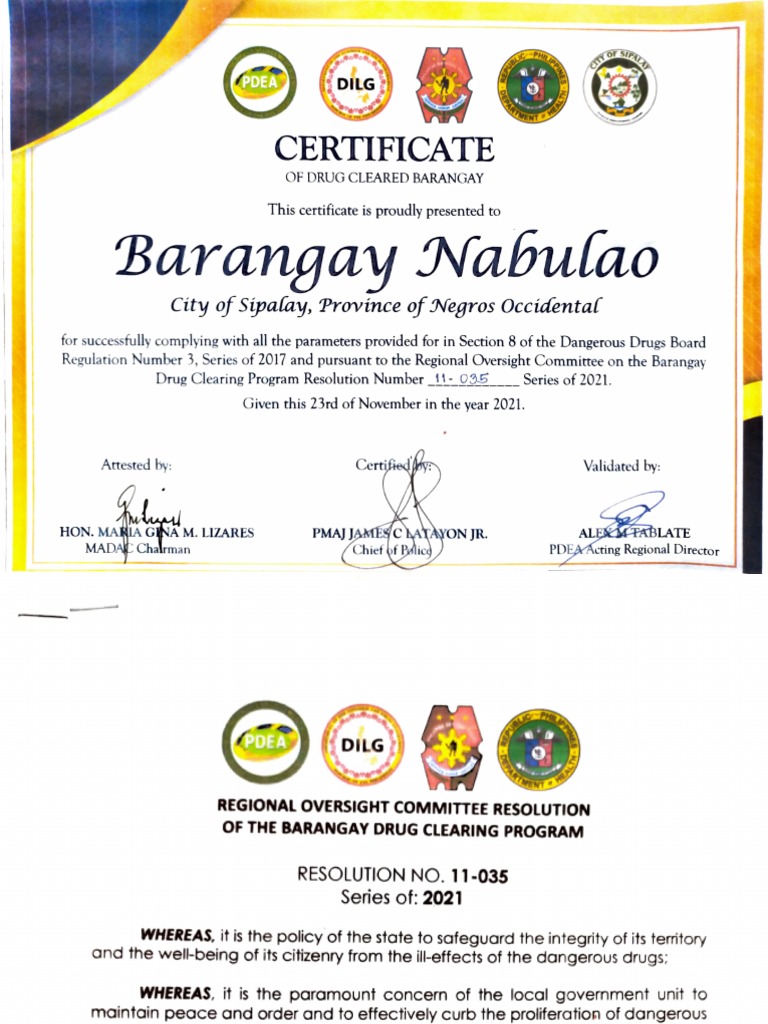 Drug Clearance Certificate for Barangay Nabulao | PDF | Government