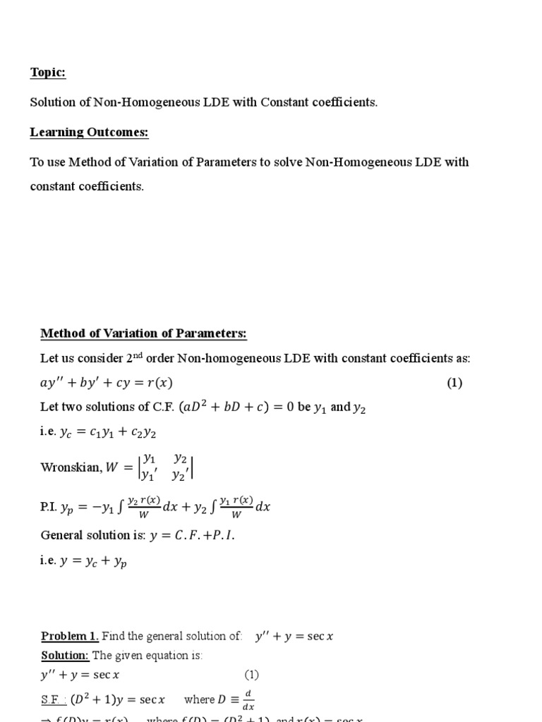 U3-2 Method of Variation of Parameters | PDF | Subtraction | Mathematical Concepts