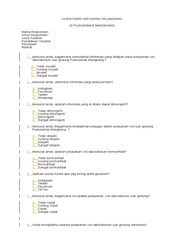 Kuesioner Kepuasan Pelanggan | PDF