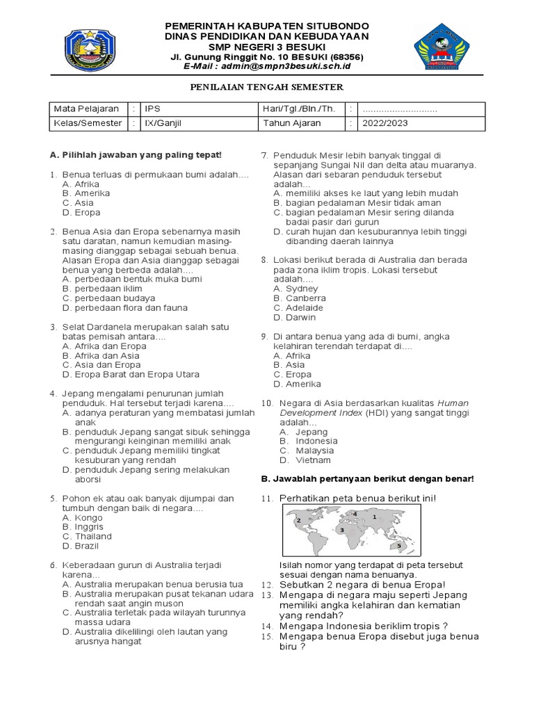 Soal Pts Ips Kelas Ix - Ganjil - Ta. 202223 - Siswa | PDF