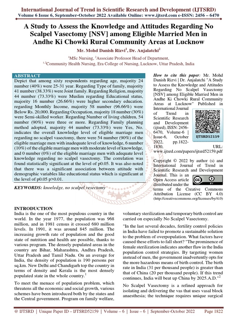 A Study To Assess The Knowledge and Attitudes Regarding No Scalpel ...