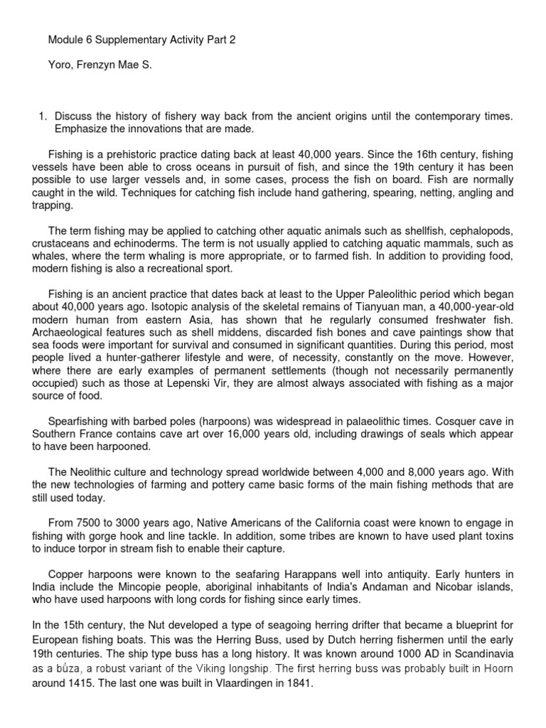 Module 6 Supplementary Activity Part 2 | PDF | Fishing Trawler | Fish ...