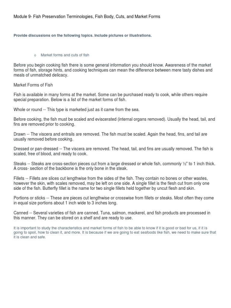 Module 9 - Fish Preservation Terminologies, Fish Body, Cuts, and Market ...