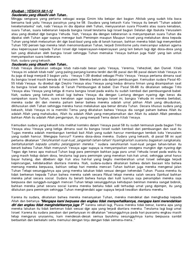 Khotbah Yesaya 58 | PDF