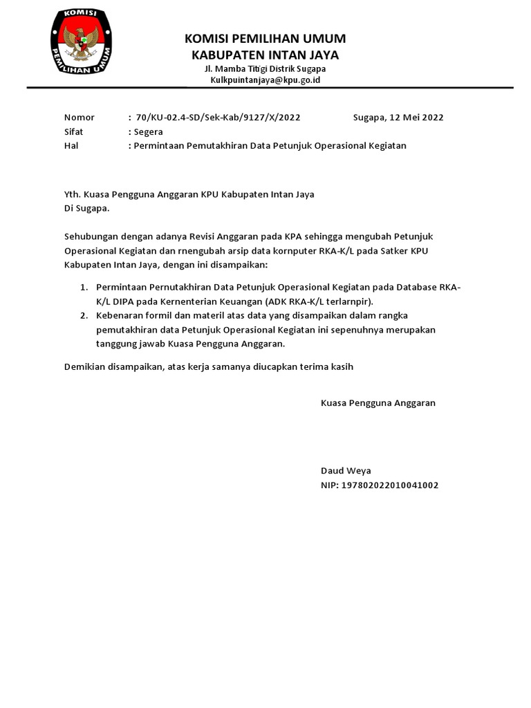 Surat Usulan POK | PDF