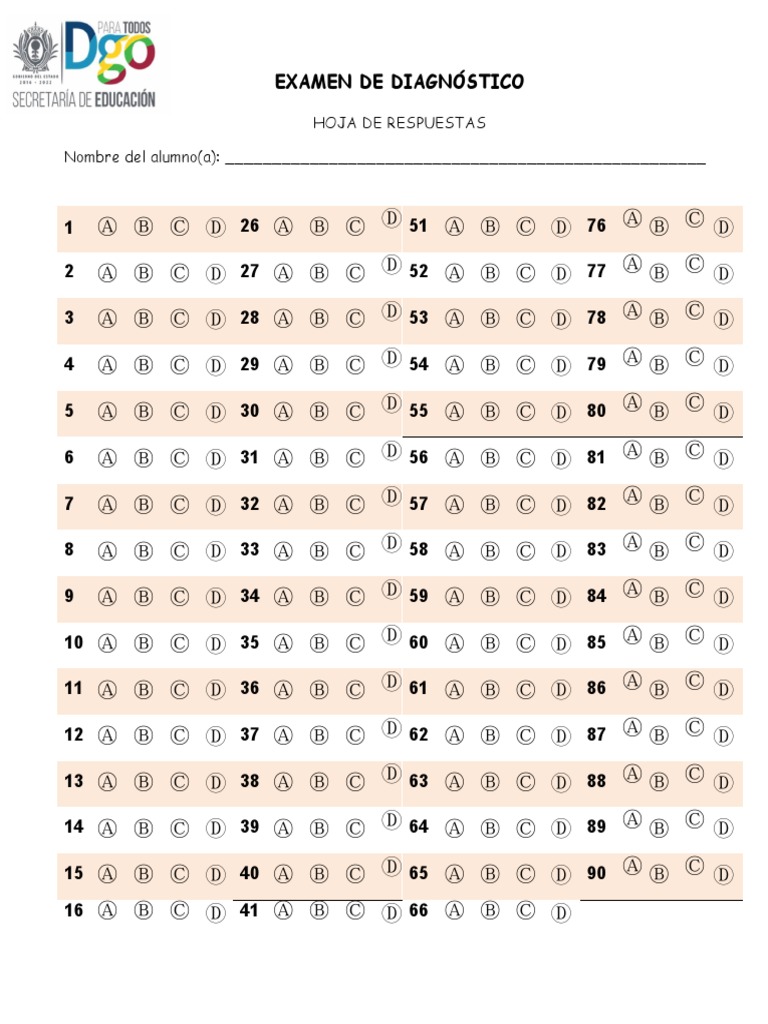 Hoja de Respuestas Examen de Diagnóstico | PDF