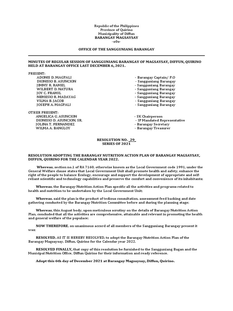 Resolution Bnap For 2022 | PDF | Government