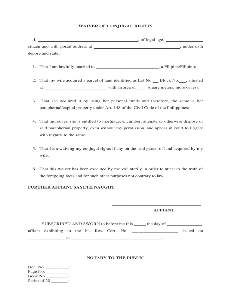 Waiver of Conjugal Rights | PDF