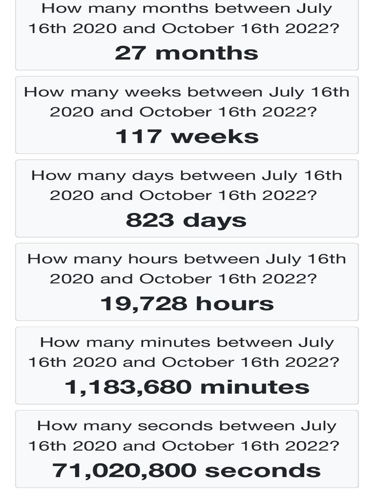 Days Between July 16 2020 and October 16 2022 | PDF