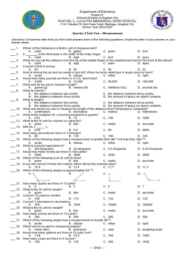 Grade 7 Measurement Unit Test | PDF | Litre | Science