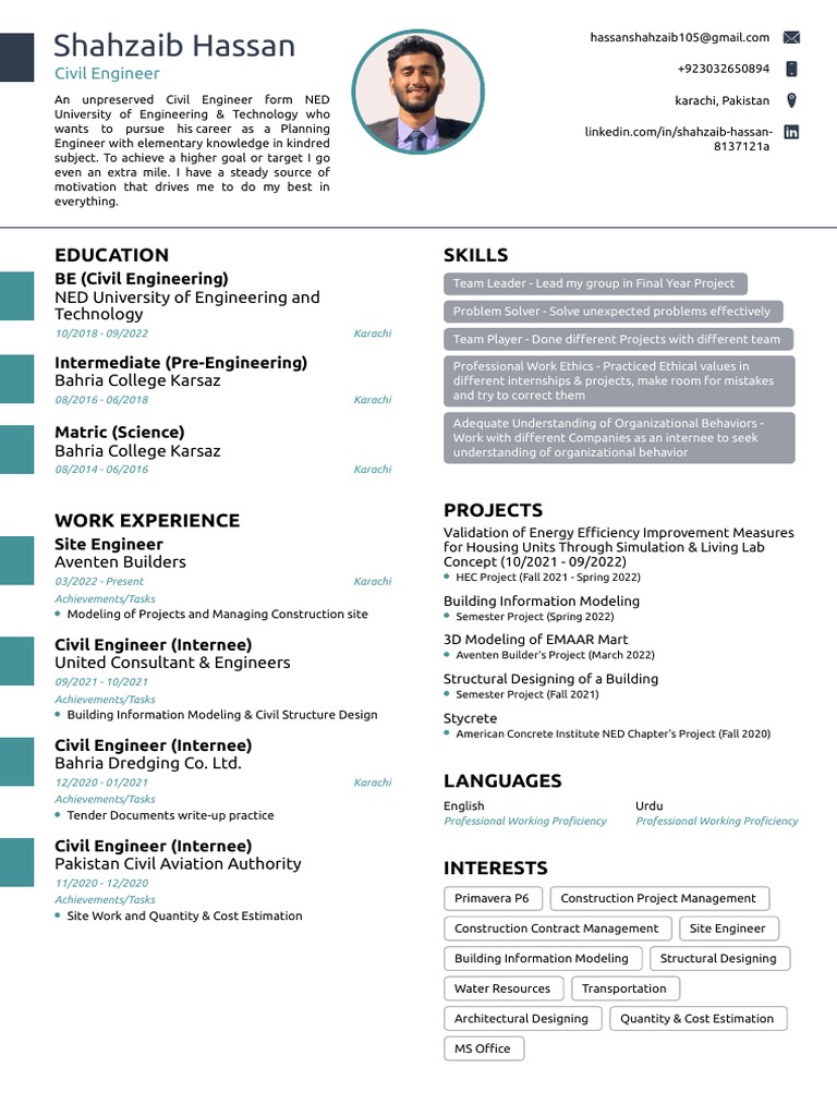 Shahzaib Hassan's Resume (Plannin Engineer) | PDF | Engineering | Engineer