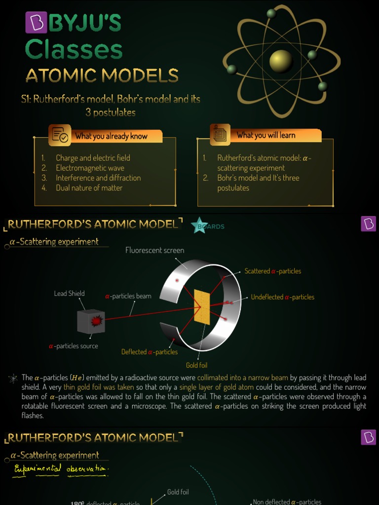 Rutherford's Model, Bohr's Model and It's 3 Postulates | PDF | Electron ...