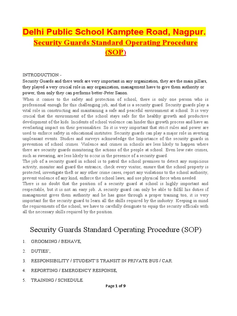 Security Guards Standard Operating Procedure (SOP) DPS On Edit Track ...