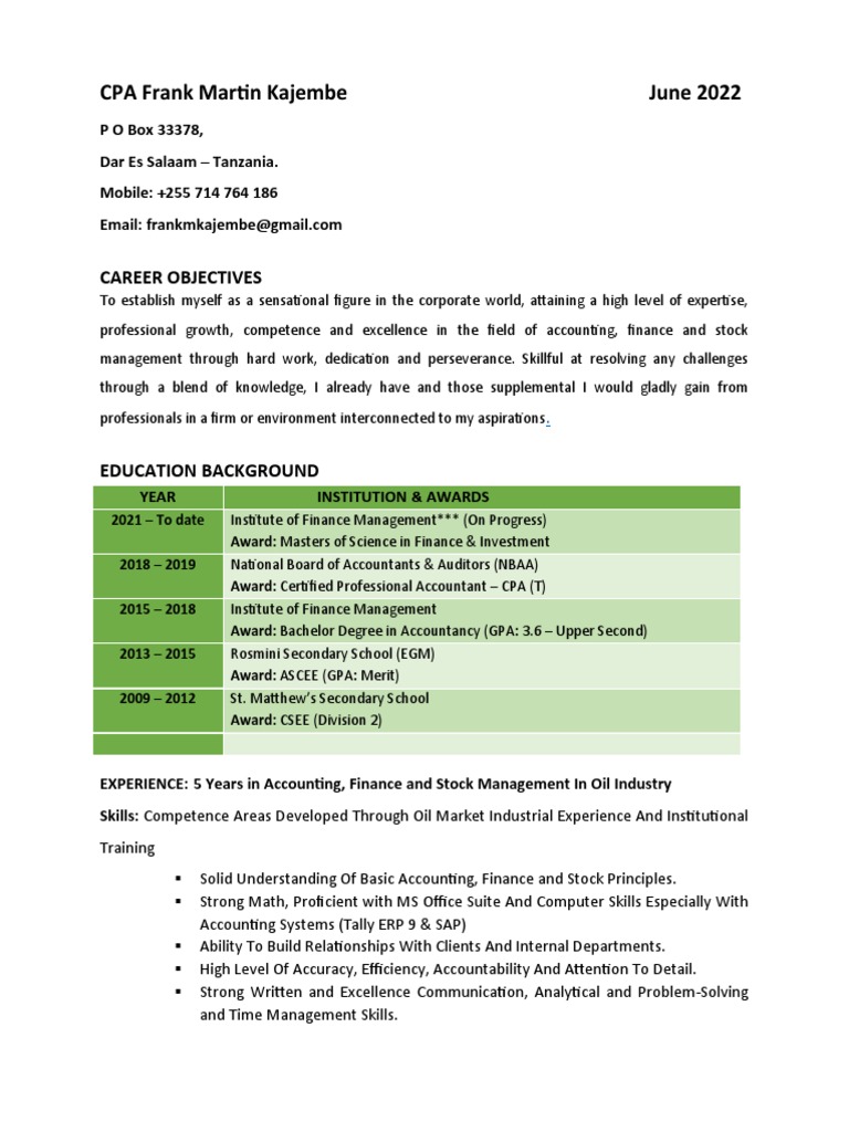 New CV Frank | Download Free PDF | Certified Public Accountant | Accounting