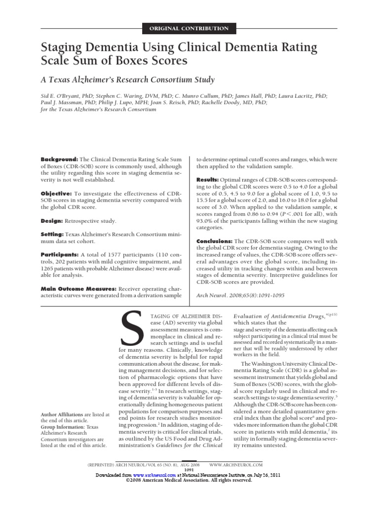 Staging Dementia with CDR-SOB Scores | PDF | Receiver Operating ...