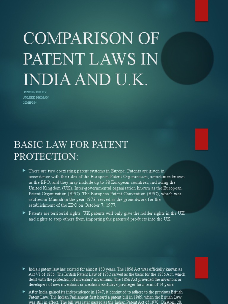 Patent Law Comparison: India & UK | PDF | Patent | Glossary Of Patent ...