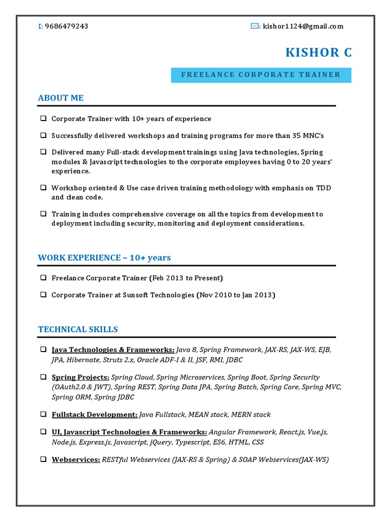 Kishor Trainer Resume | PDF | Spring Framework | Programming Paradigms Kishor Trainer Resume | PDF | Spring Framework | Programming Paradigms