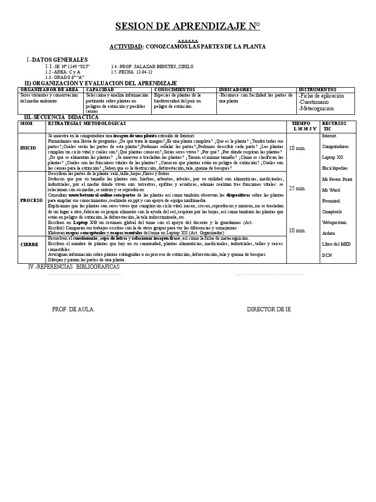Sesion de Aprendizaje Las Plantas y Sus Partes | PDF | Plantas ...