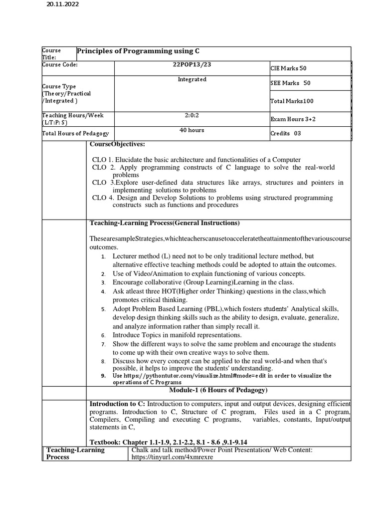 22POP13-VTU-C Programming | PDF | Array Data Structure | Subroutine