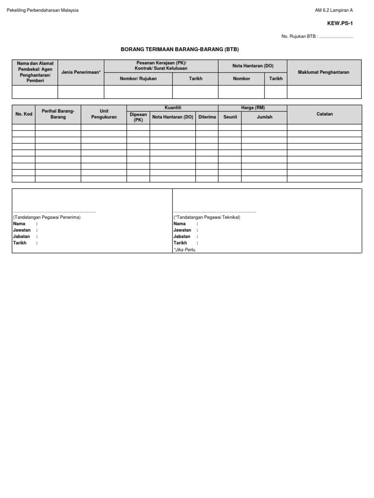 Kew - Ps-1-Borang-Terimaan-Barang-Barang-Btb Word | PDF