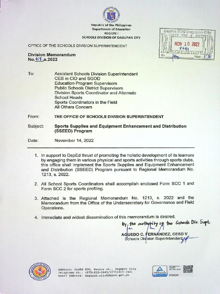 DIV MEMO NO 458 s2022 SPORTS SUPLIES AND EQUIPMENT ENHANCEMENT AND ...