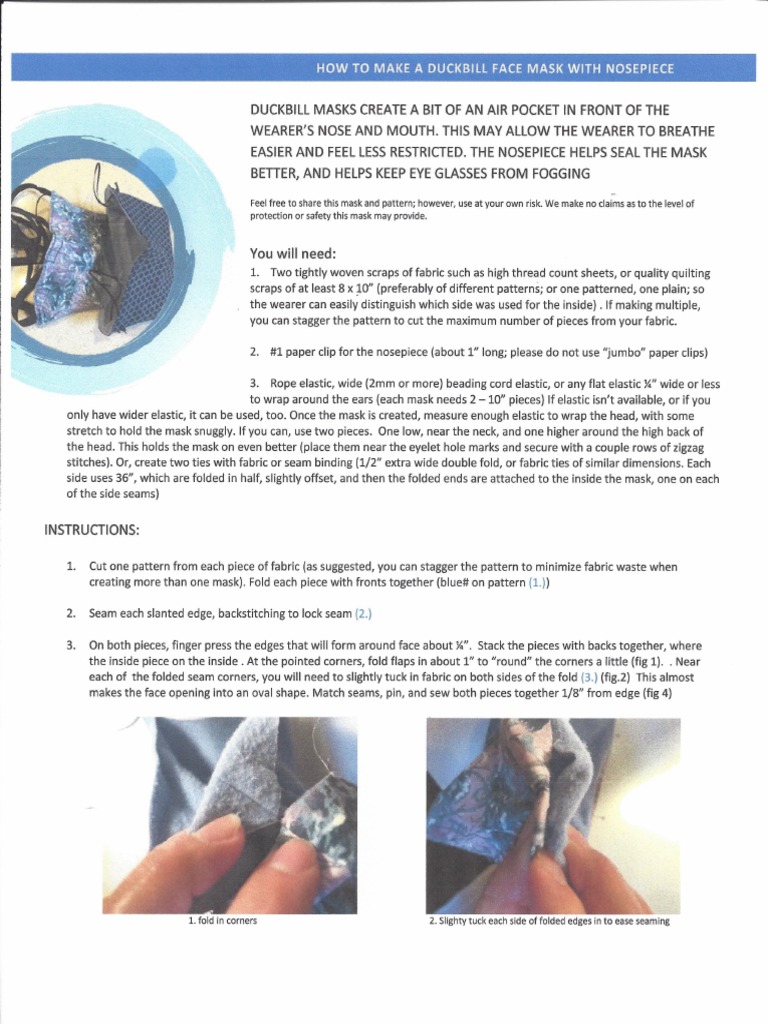 Duckbill Mask With Nose Piece Pattern | PDF