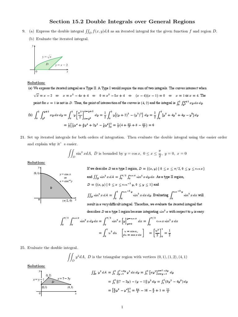 Section 15.2 Double Integrals Over General Regions: Exercises | PDF | Integral | Discrete ...