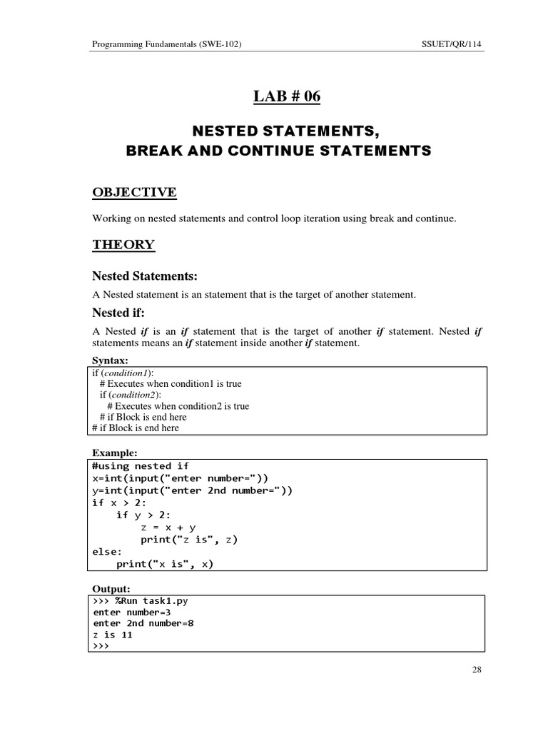 Swe 102 Lab 06 Pdf Pdf Control Flow Computer Engineering