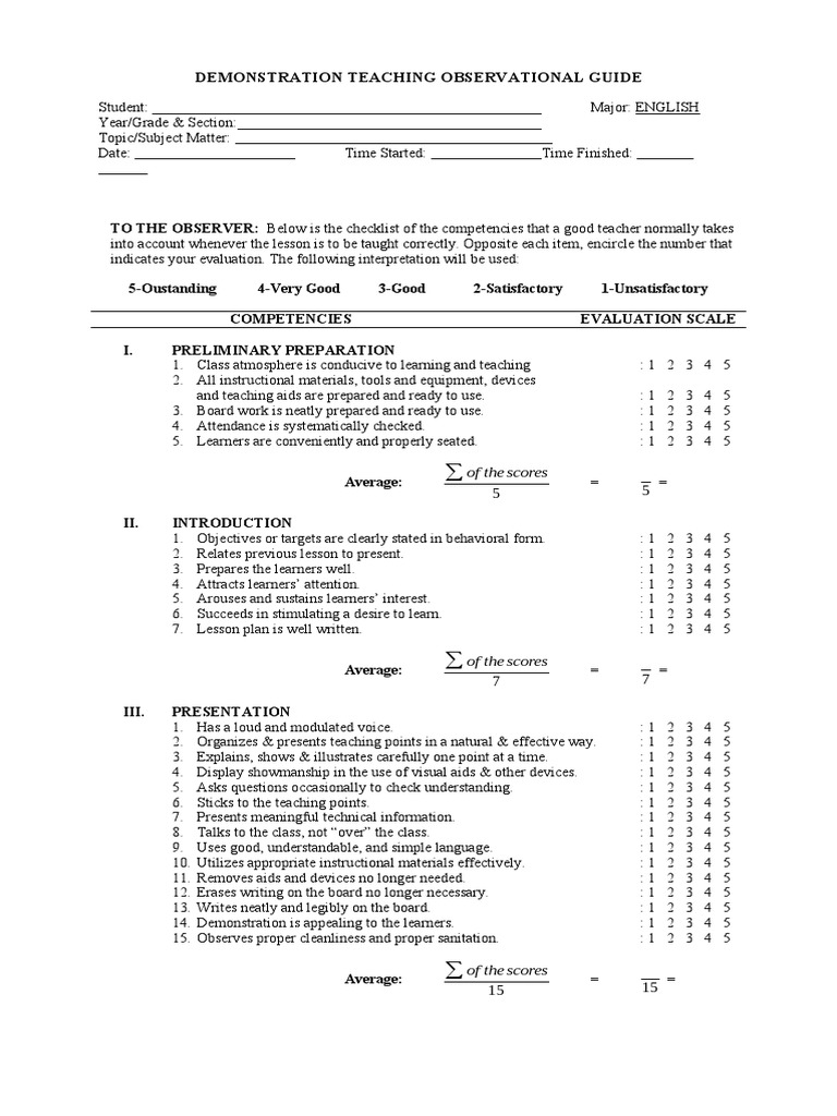 PUP Demonstration Teaching Evaluation Guide Updated Engslih 2018 | PDF ...