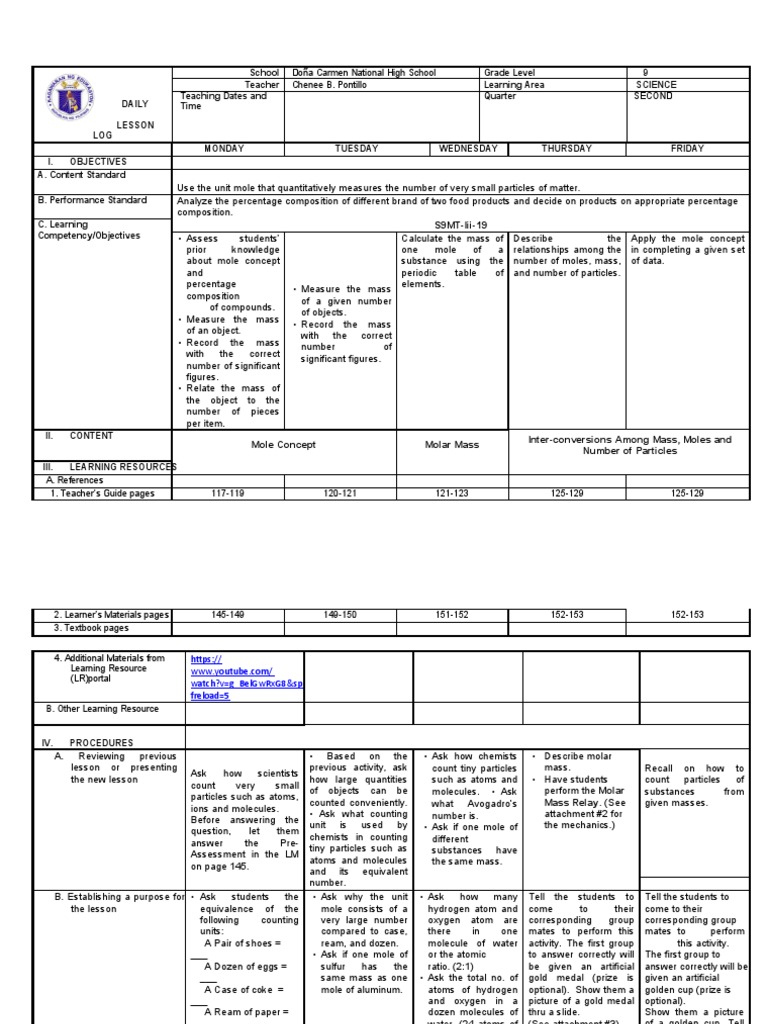 2nd QRTR DLL-MOLE-CONCEPT | PDF | Mole (Unit) | Nature