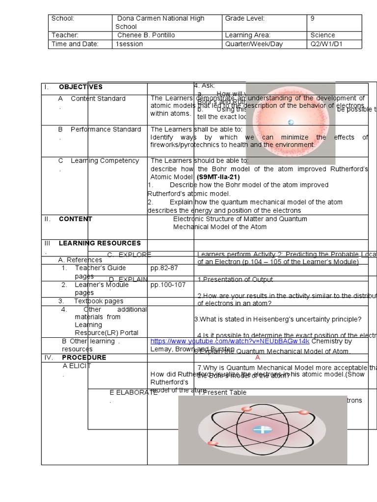 Quantum Mechanical Model Lesson Plan | PDF | Chemical Bond | Electron ...