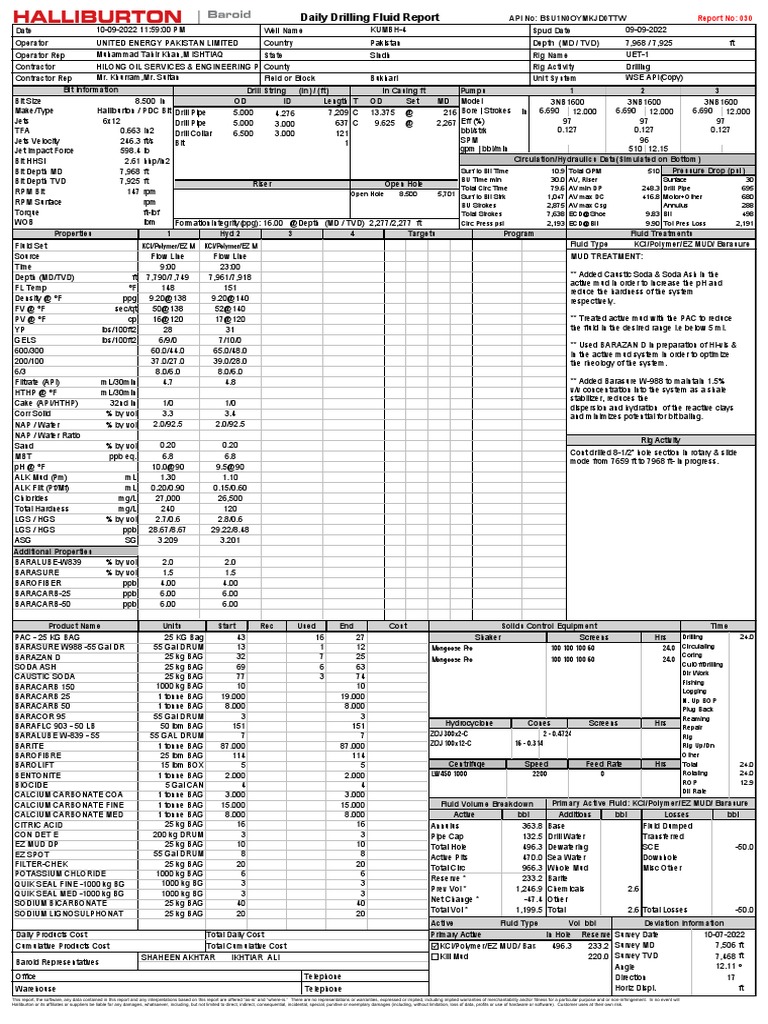 Daily Drilling Fluid Report A4 Size (030A) - English | PDF | Chemistry