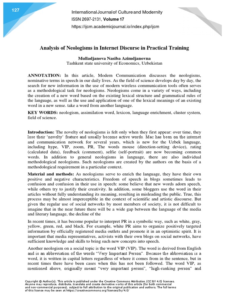 Analysis of Neologisms in Internet Discurse in Practical Training | PDF ...