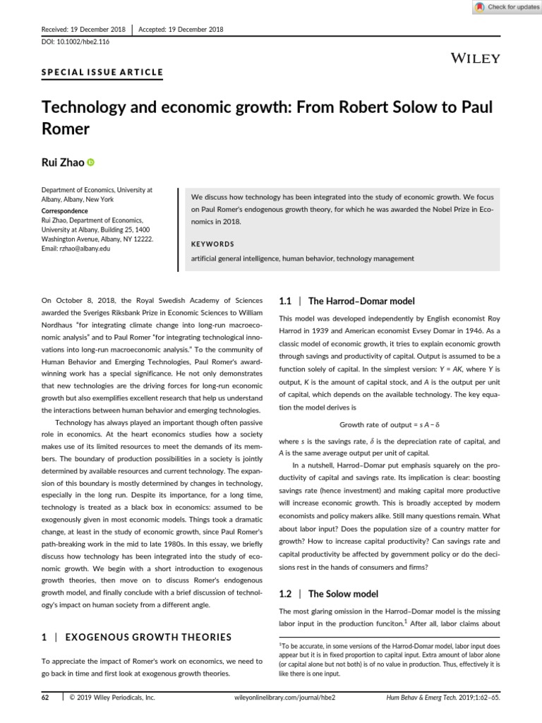 Human Behav and Emerg Tech - 2019 - Zhao - Technology and Economic ...