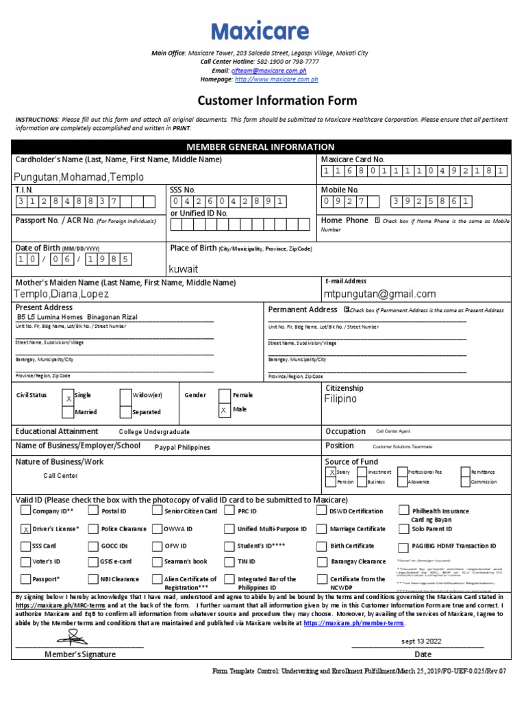 Customer Information Form (CIF) | PDF