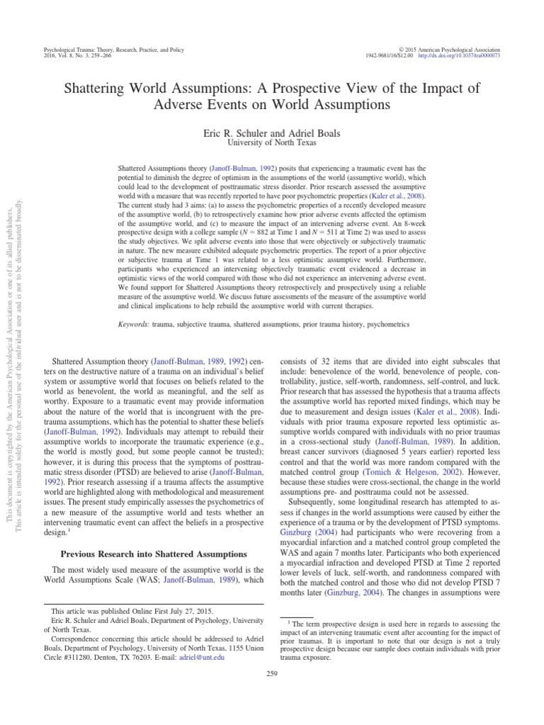 (Schuler, 2016) Shattering World Assumption | PDF | Psychological ...