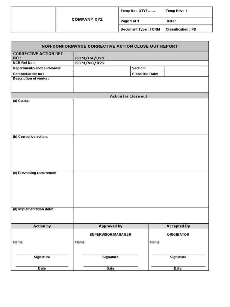 Non Conformance Corrective Action Closed Out Report | PDF