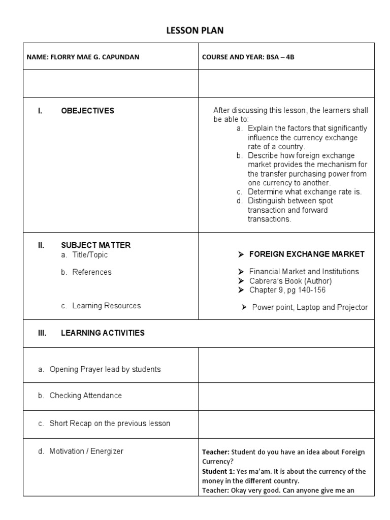 Lesson Plannn | PDF | Exchange Rate | Currency