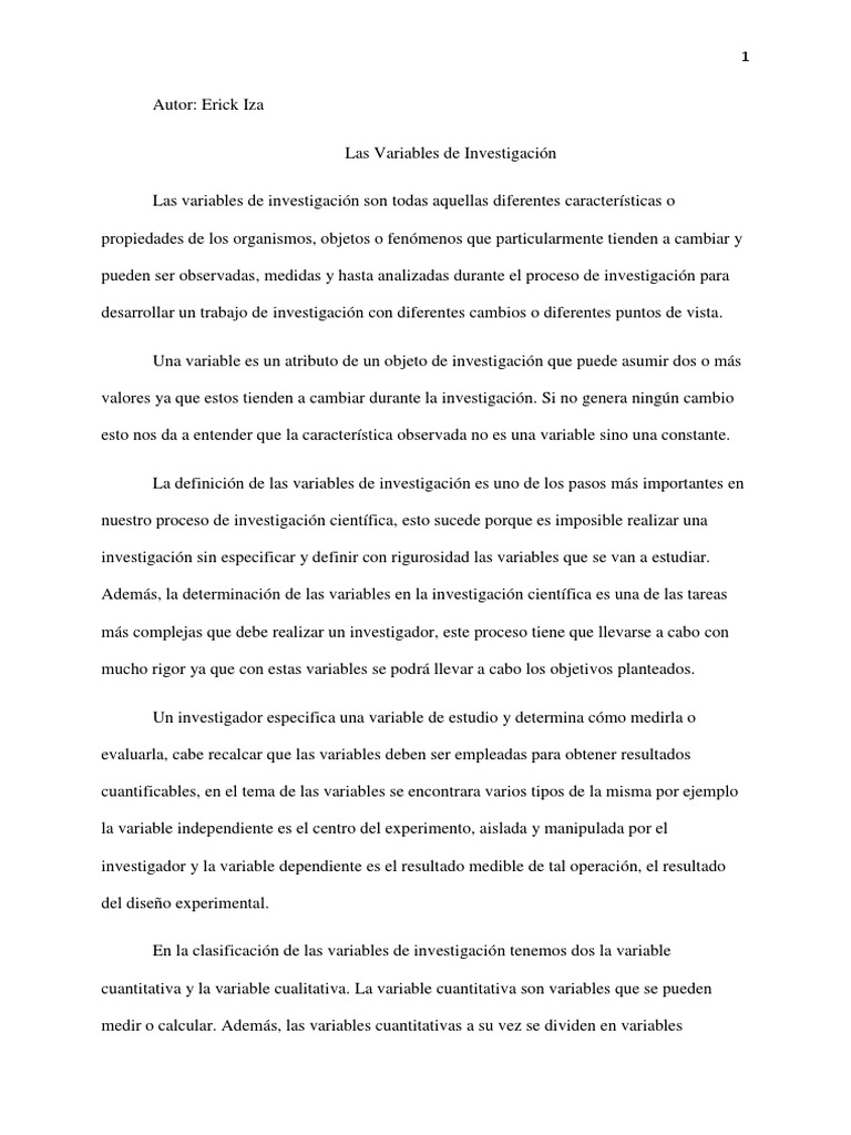 Ensayo Variables de Investigación | PDF | Experimentar | Science