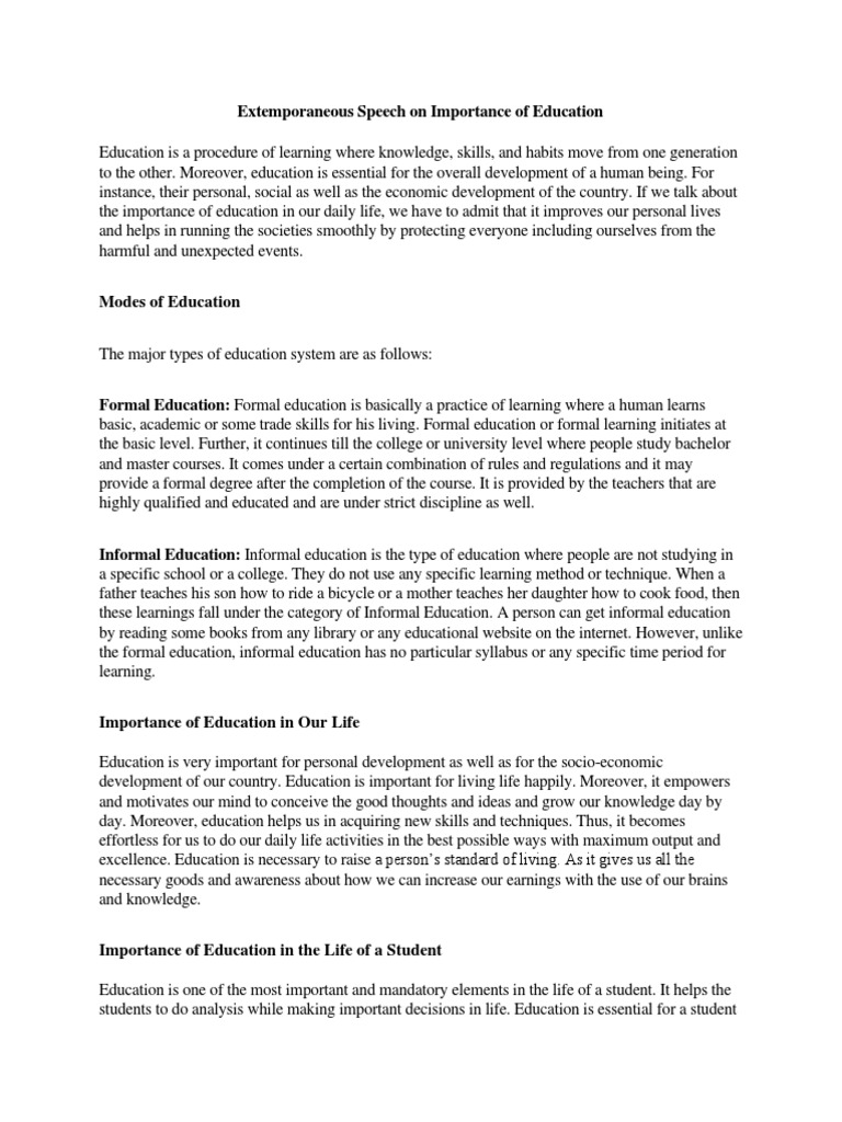 Example of Extemporaneous Speech About Education | PDF | Learning ...