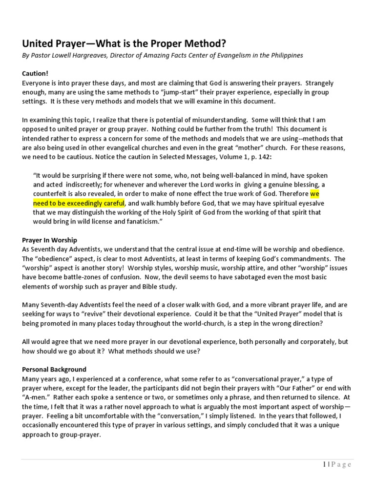 United Prayer - What Is The Proper Method | PDF | Prayer | Jesus