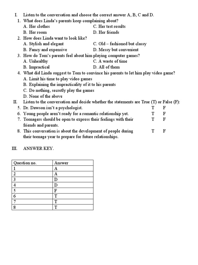 Listen To The Conversation and Choose The Correct Answer A | PDF