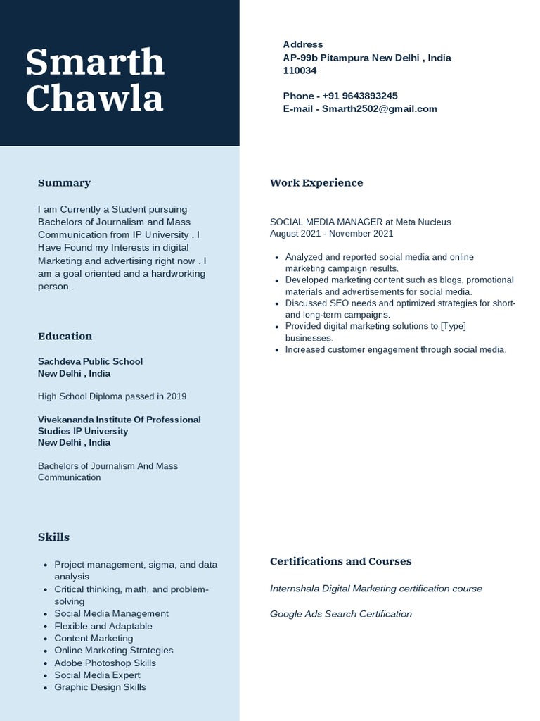Blue and White Color Blocks Engineer Resume | PDF