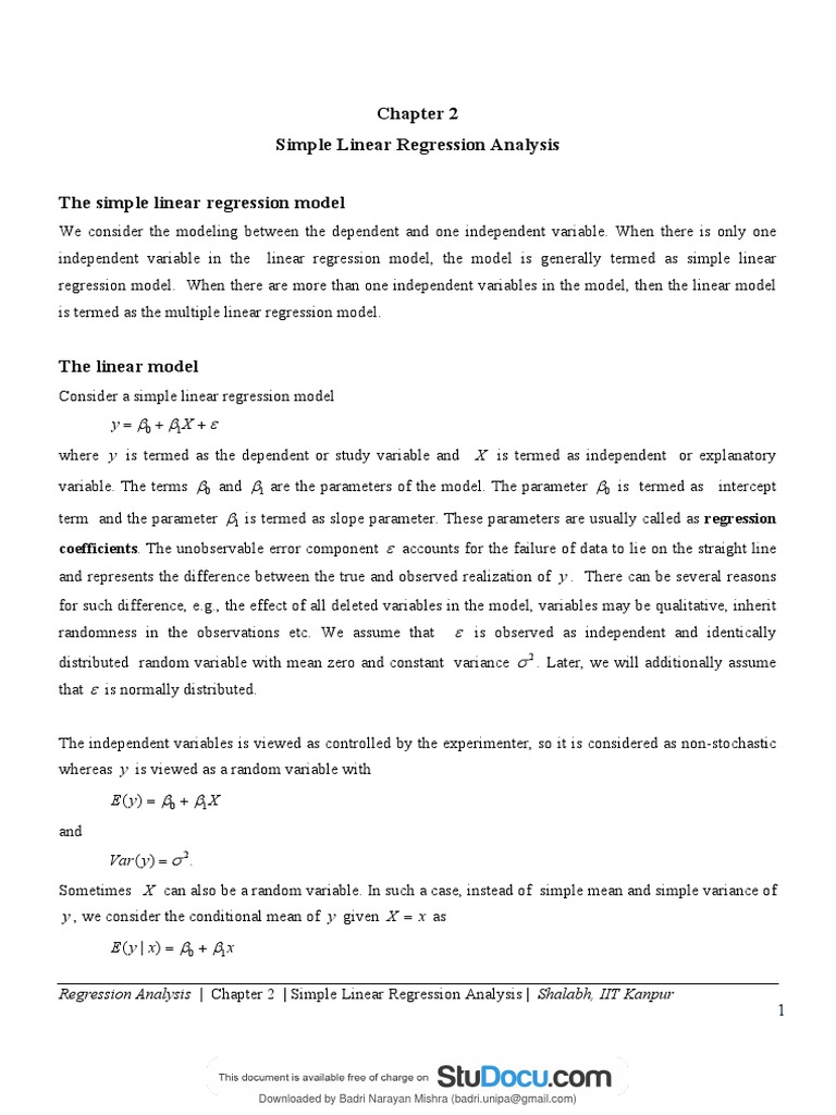 Notes Simple Linear Regression Analysis | PDF | Ordinary Least Squares ... Notes Simple Linear Regression Analysis | PDF | Ordinary Least Squares ...